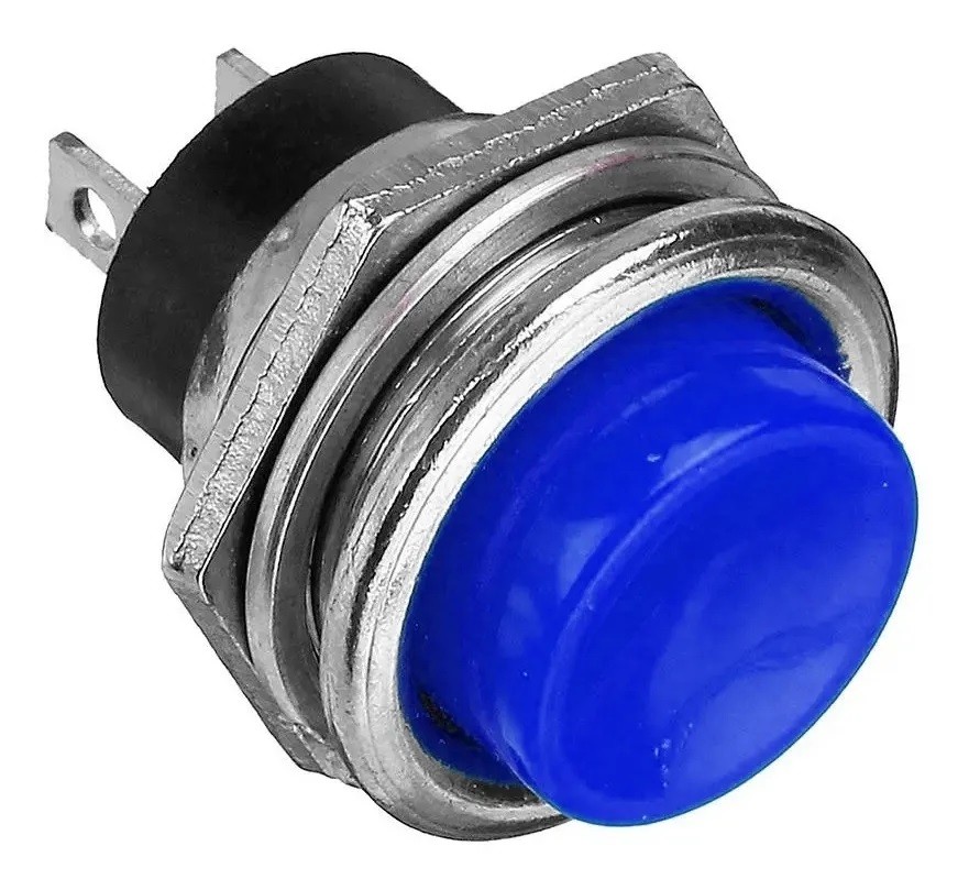 100 Botones Pulsadores Push Button On AZUL 2 Pines NA Mediano | IPower Electronics